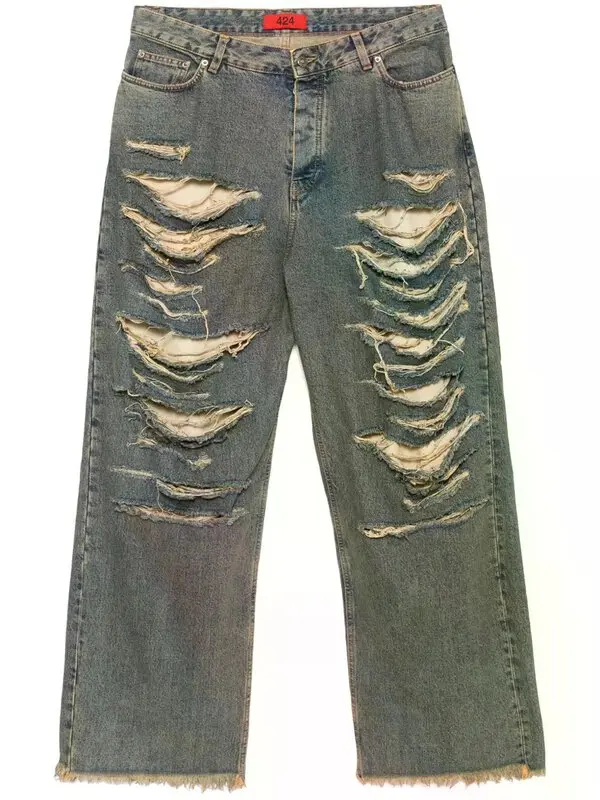 424 Ripped Wide Leg Jeans