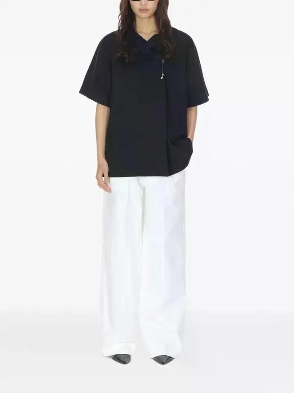 Carven Off- Wide-leg Trousers With Attached Keyring