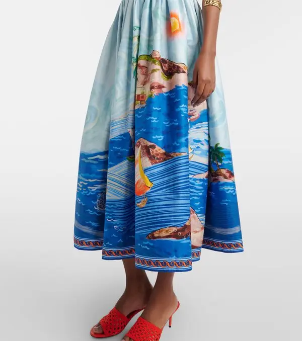 ALEMAIS Printed Cotton Midi Dress