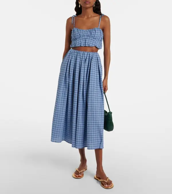 Faithfull The Brand Agora Checked Cotton Midi Skirt