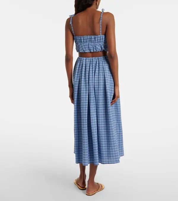 Faithfull The Brand Agora Checked Cotton Midi Skirt