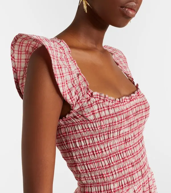 Faithfull The Brand Eudora Checked Cotton Midi Dress