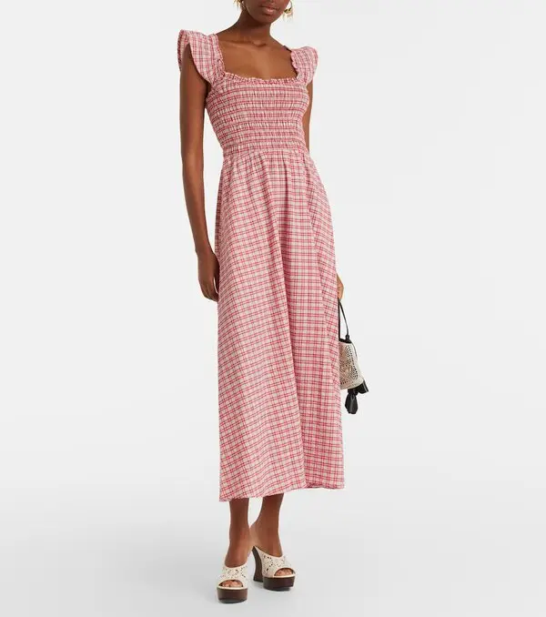 Faithfull The Brand Eudora Checked Cotton Midi Dress