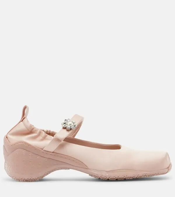 Simone Rocha Ballet Runner Crystal-embellished Satin Pumps - Pink