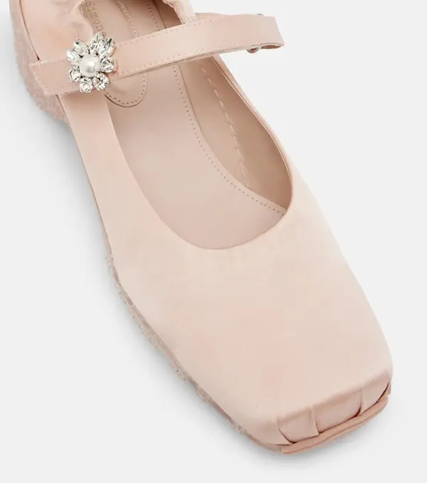 Simone Rocha Ballet Runner Crystal-embellished Satin Pumps - Pink