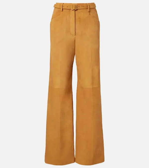 Gabriela Hearst Norman Belted Suede Wide-leg Trousers - Brown