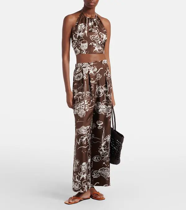 Asceno Isola Printed Silk Twill Wide-leg Pants