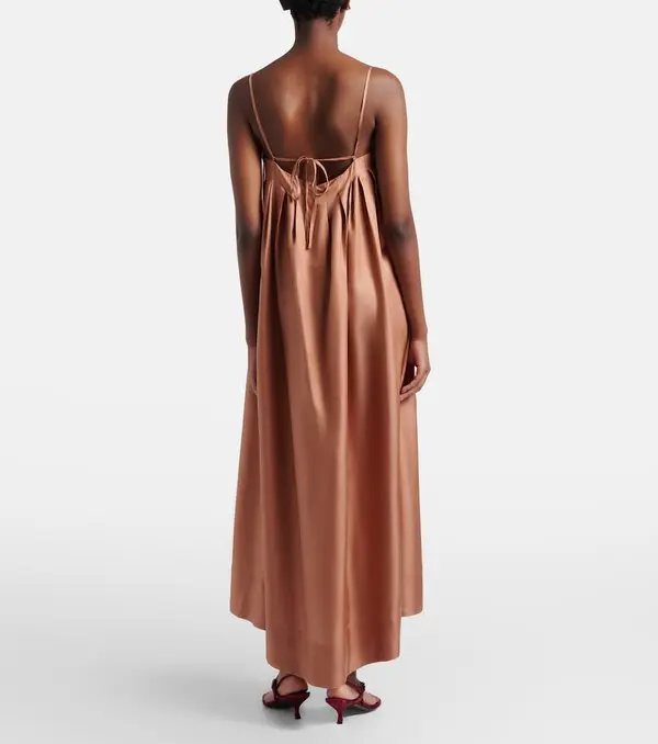 Asceno Heather Pleated Silk Twill Maxi Dress