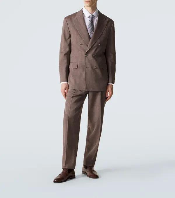 Brunello Cucinelli Herringbone Linen And Wool Suit - Brown