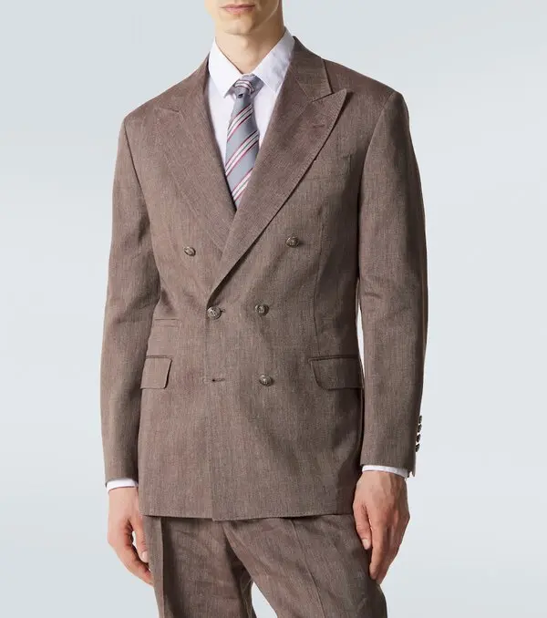 Brunello Cucinelli Herringbone Linen And Wool Suit - Brown