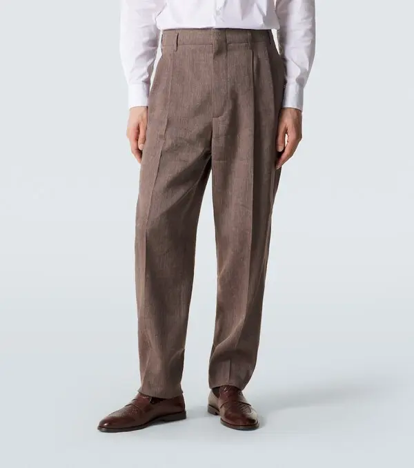 Brunello Cucinelli Herringbone Linen And Wool Suit - Brown