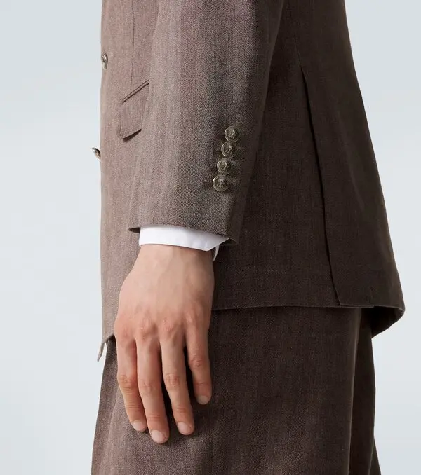 Brunello Cucinelli Herringbone Linen And Wool Suit - Brown