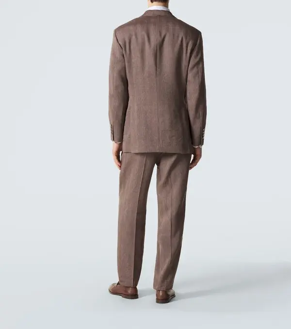 Brunello Cucinelli Herringbone Linen And Wool Suit - Brown