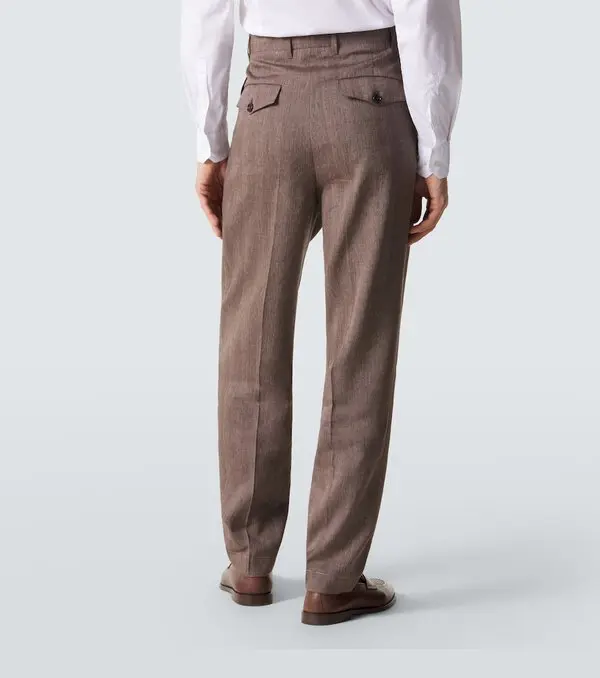 Brunello Cucinelli Herringbone Linen And Wool Suit - Brown