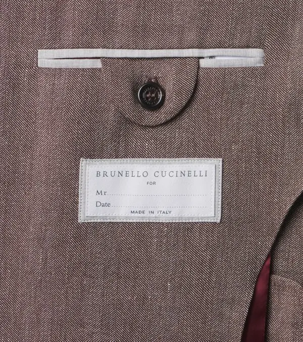 Brunello Cucinelli Herringbone Linen And Wool Suit - Brown