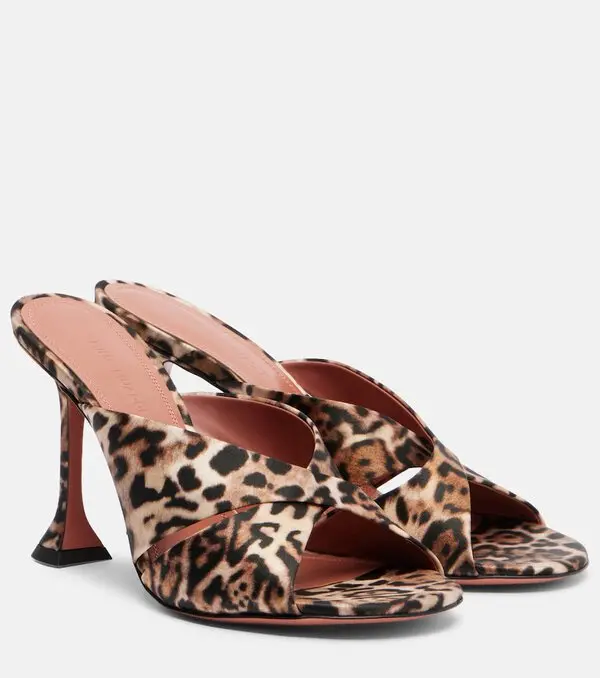 Amina Muaddi Salma Leopard-print Satin Mules - Brown