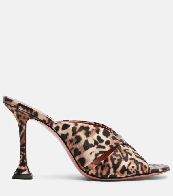 Amina Muaddi Salma Leopard-print Satin Mules - Brown