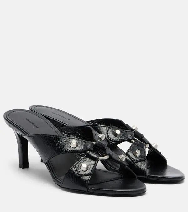 Balenciaga Cagole Leather Mules - Black