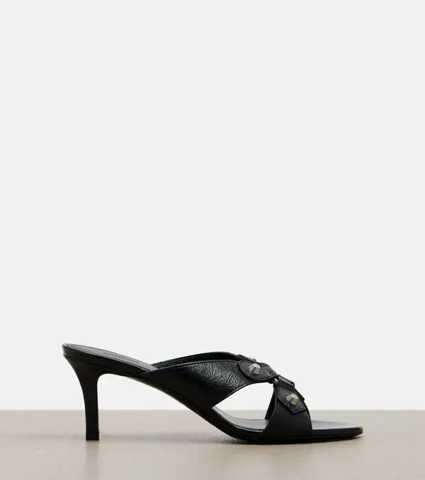 Balenciaga Cagole Leather Mules - Black