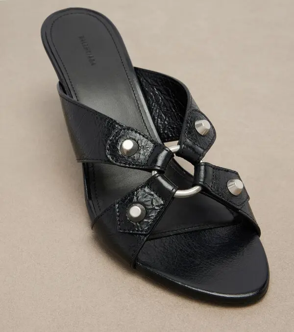 Balenciaga Cagole Leather Mules - Black