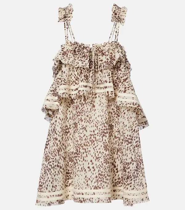 Attico Leopard-print Ruffled Cotton Minidress - White