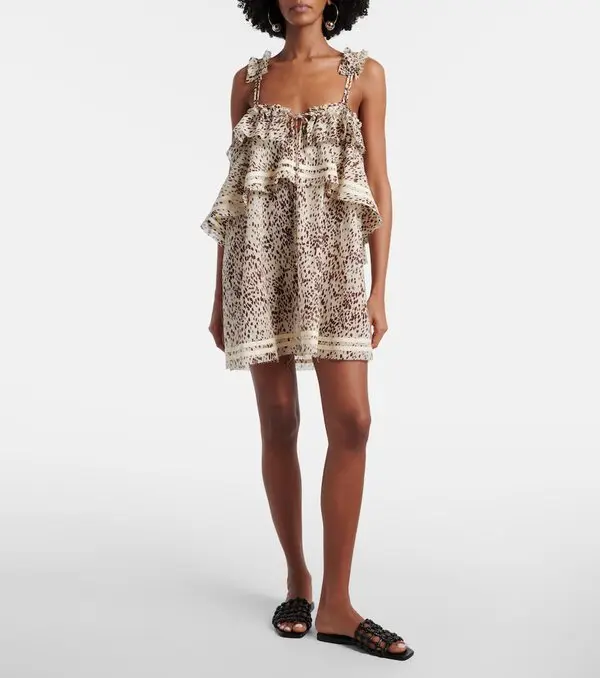 Attico Leopard-print Ruffled Cotton Minidress