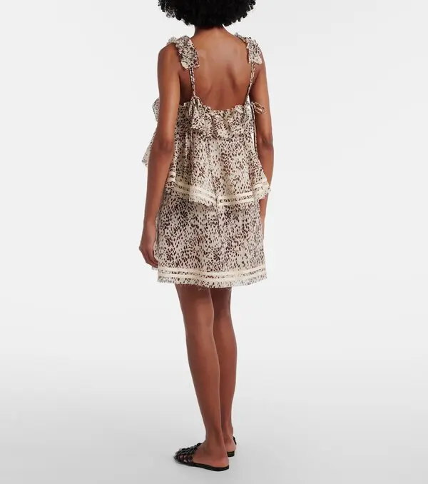 Attico Leopard-print Ruffled Cotton Minidress