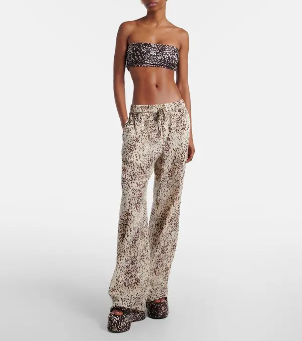Attico Leopard-print Wide-leg Cotton Pants