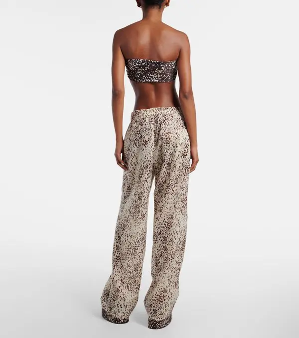 Attico Leopard-print Wide-leg Cotton Pants