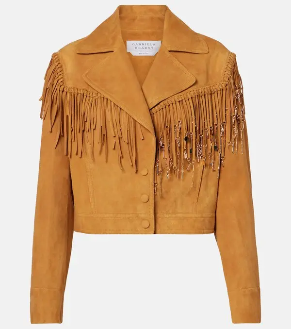 Gabriela Hearst Azra Embellished Fringed Suede Jacket - Brown