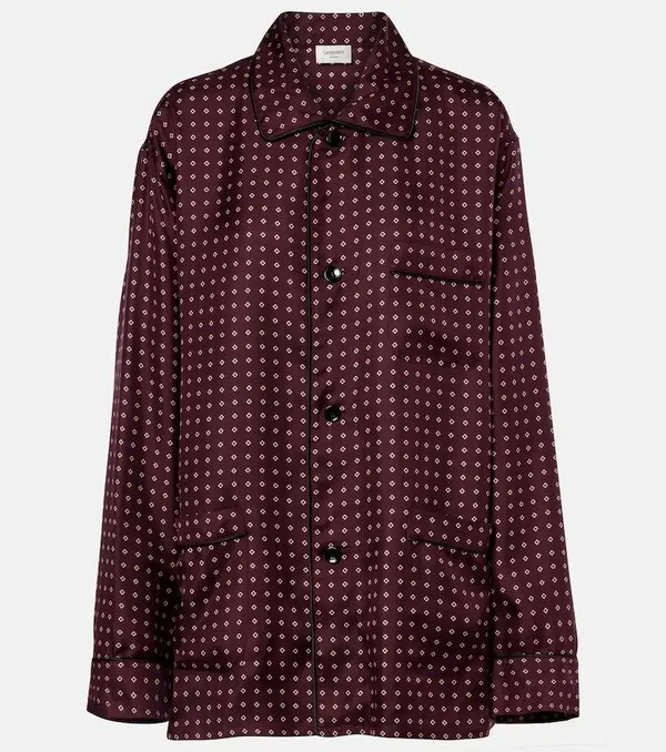 Saint Laurent Oversized Polka-dot Silk Satin Pajama Shirt - Burgundy