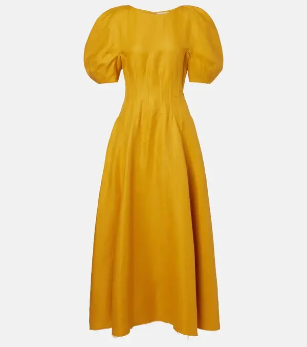 Gabriela Hearst Ranya Puff-sleeve Linen Twill Maxi Dress - Yellow