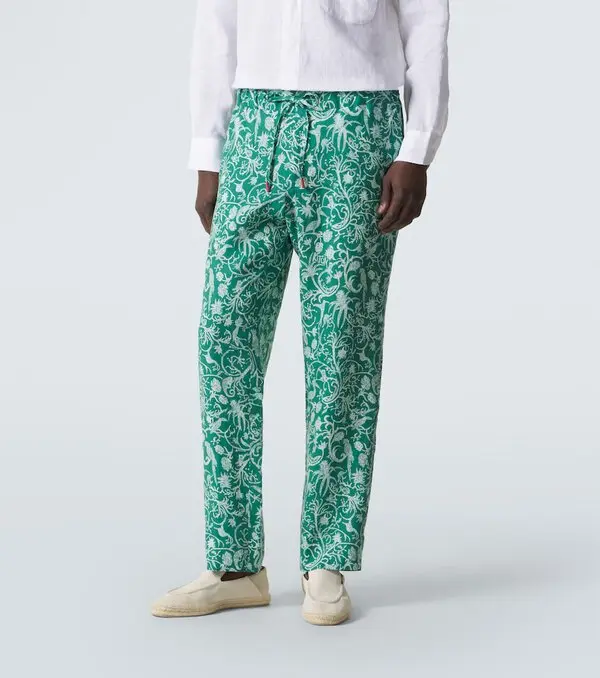 Kiton Printed Linen Pants - Green