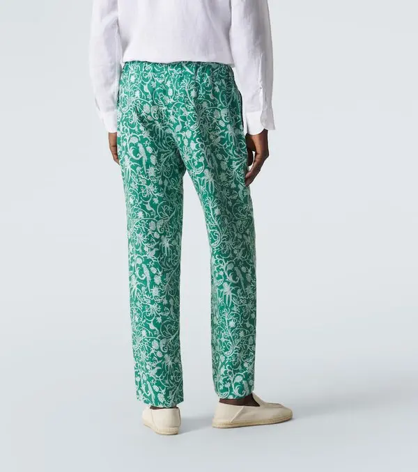 Kiton Printed Linen Pants - Green