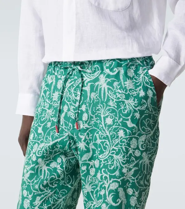 Kiton Printed Linen Pants - Green