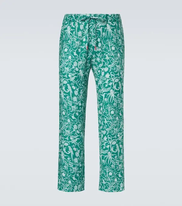 Kiton Printed Linen Pants - Green