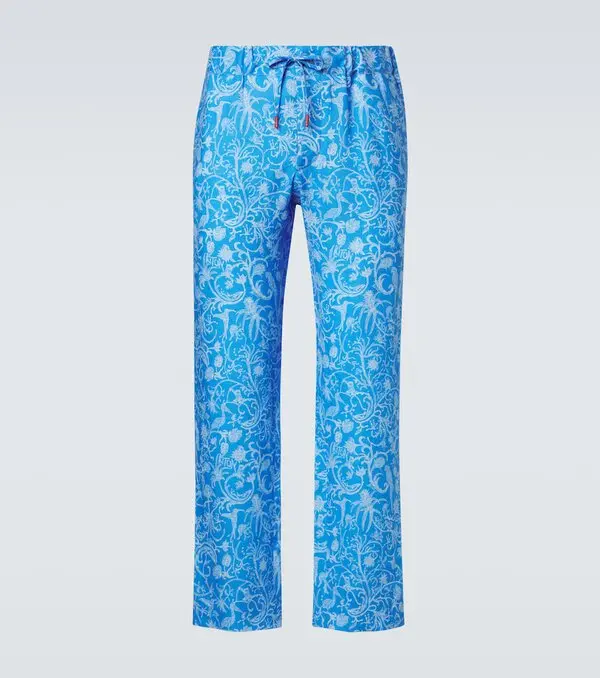 Kiton Printed Linen Pants - Blue