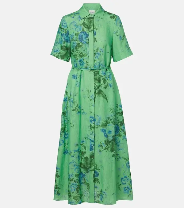 Erdem Floral Linen Shirt Dress - Green