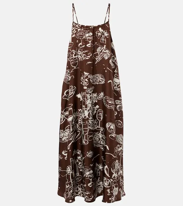 Asceno Napoli Printed Silk Twill Maxi Dress - Brown