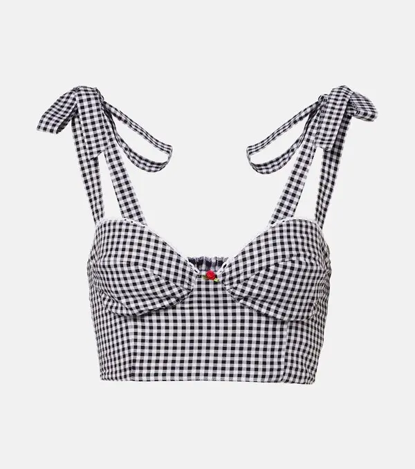 BANANHOT Alba Gingham Cotton Poplin Crop Top - Black