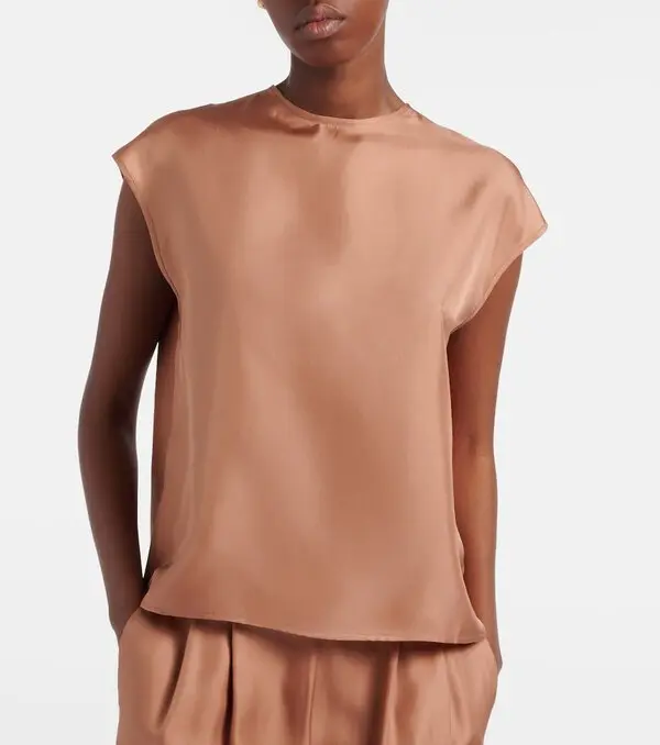 Asceno Dasha Silk Twill Top - Brown