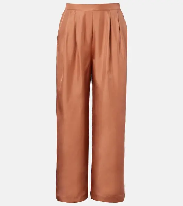 Asceno Isola Pleated Silk Twill Wide-leg Pants - Brown