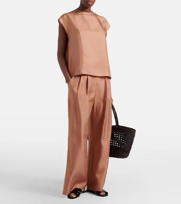 Asceno Isola Pleated Silk Twill Wide-leg Pants
