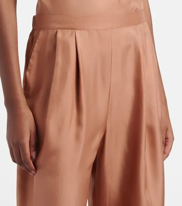 Asceno Isola Pleated Silk Twill Wide-leg Pants