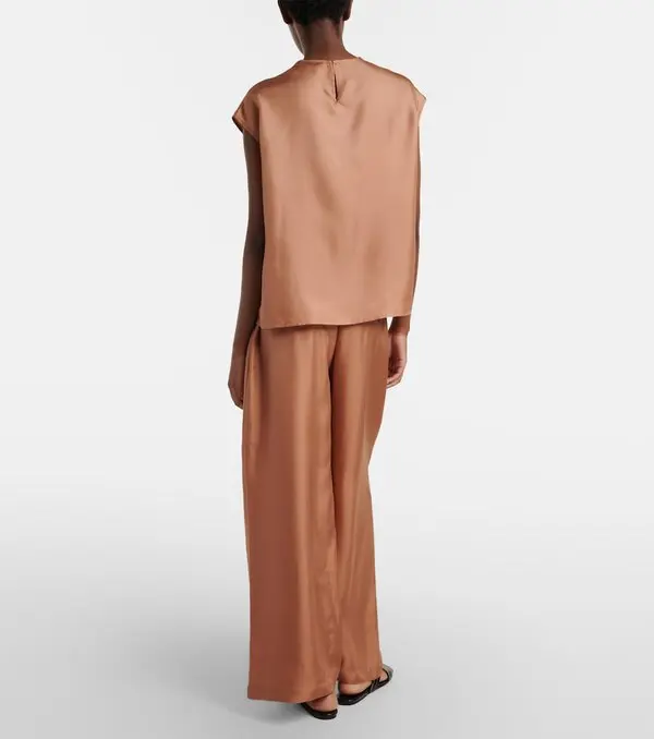 Asceno Isola Pleated Silk Twill Wide-leg Pants