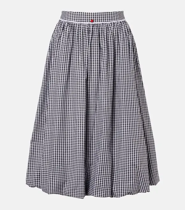 BANANHOT Alba Gingham Cotton Poplin Midi Skirt - Black