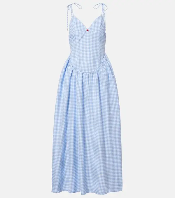 BANANHOT Paloma Gingham Cotton Poplin Maxi Dress - Blue