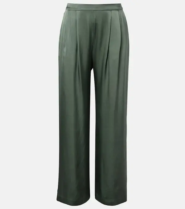 Asceno Isola Pleated Silk Twill Wide-leg Pants - Green