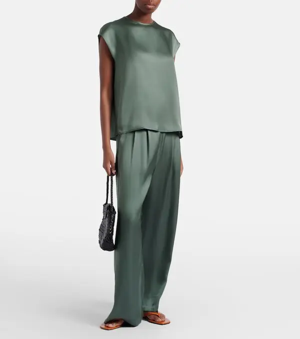 Asceno Dasha Silk Twill Top - Green