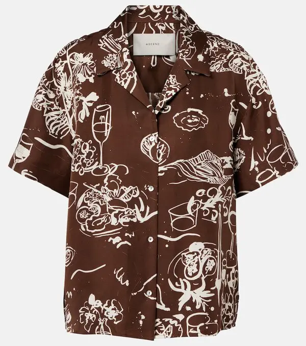 Asceno Prague Printed Silk Twill Bowling Shirt - Brown